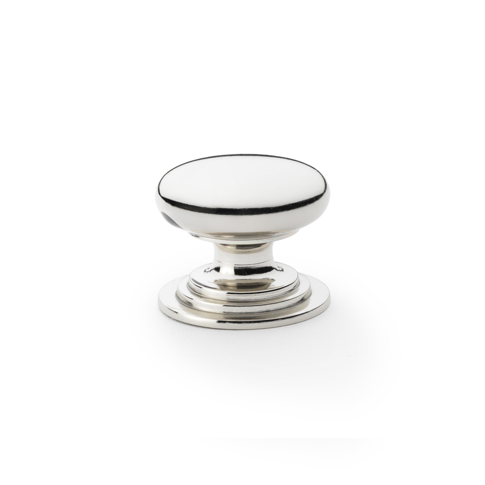Alexander & Wilks Waltz Round Cupboard Knob on Stepped Rose - Polished Nickel - 38mm (AW825-38-PN)
