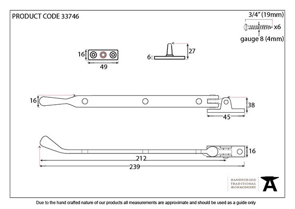 Antique Pewter 8" Peardrop Stay - (33746)