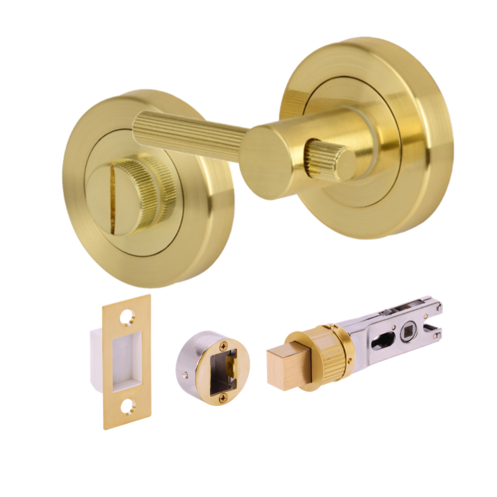 Hunta Hardware Linear Bar Satin Brass Bathroom Turn & Release Pack with ...